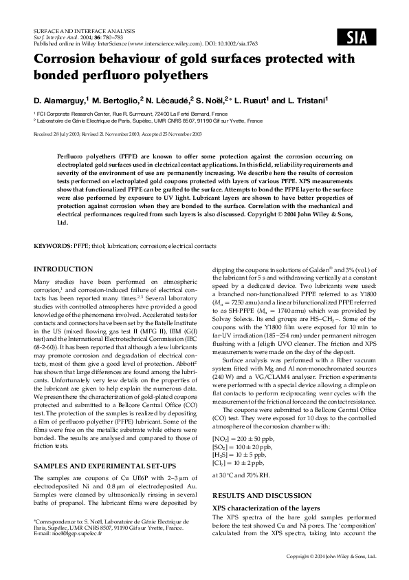 (PDF) Corrosion behaviour of gold surfaces protected with bonded ...