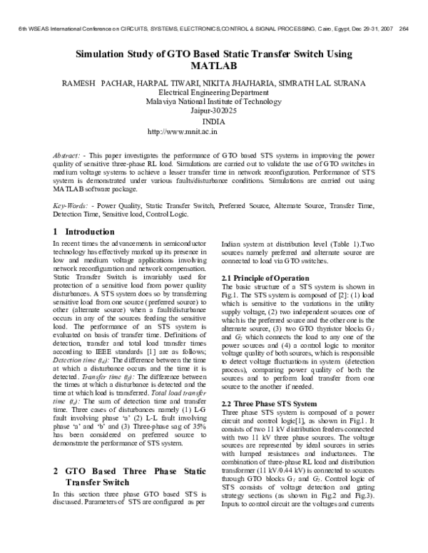 (PDF) Simulation Study of GTO Based Static Transfer Switch Using MATLAB
