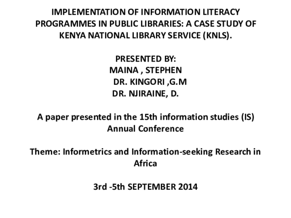 (PDF) Information Literacy Programs in Kenya's Public Libraries