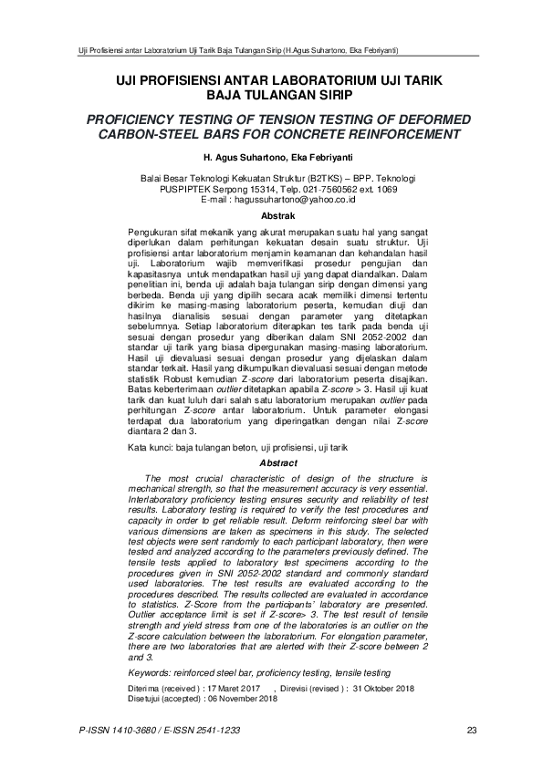(PDF) Uji Profisiensi Antar Laboratorium Uji Tarik Baja Tulangan Sirip
