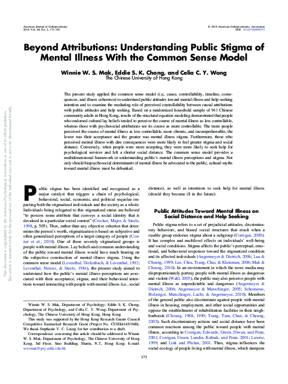 Pdf Beyond Attributions Understanding Public Stigma Of Mental