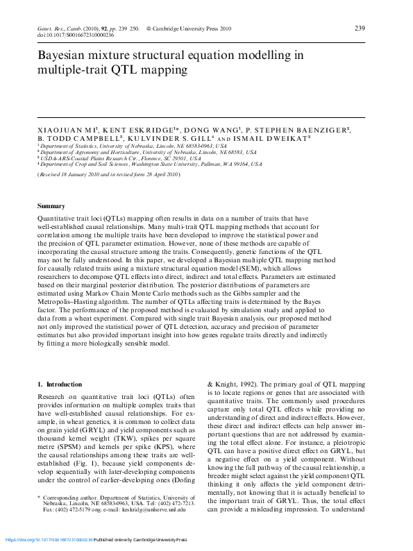 (PDF) Bayesian mixture structural equation modelling in multiple-trait QTL mapping