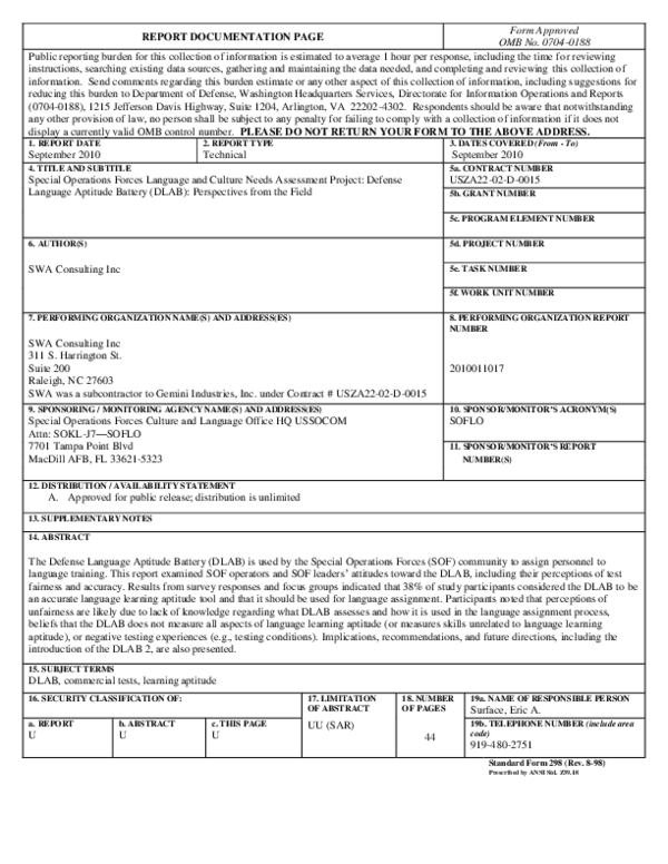 (PDF) Special Operations Forces Language and Culture Needs Assessment ...