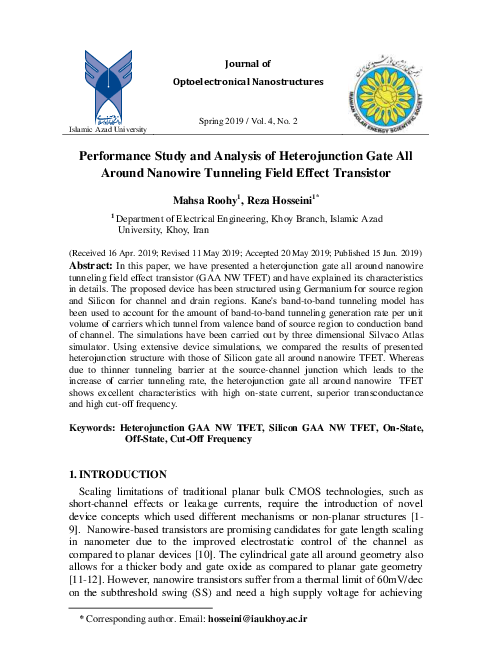 (PDF) Performance Study and Analysis of Heterojunction Gate All Around Nanowire Tunneling Field ...