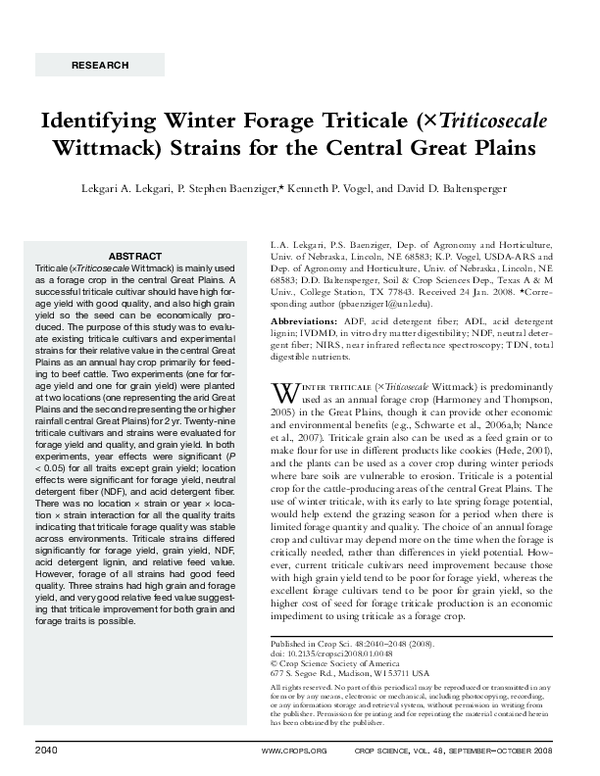 (PDF) Identifying Winter Forage Triticale (×Triticosecale Wittmack ...