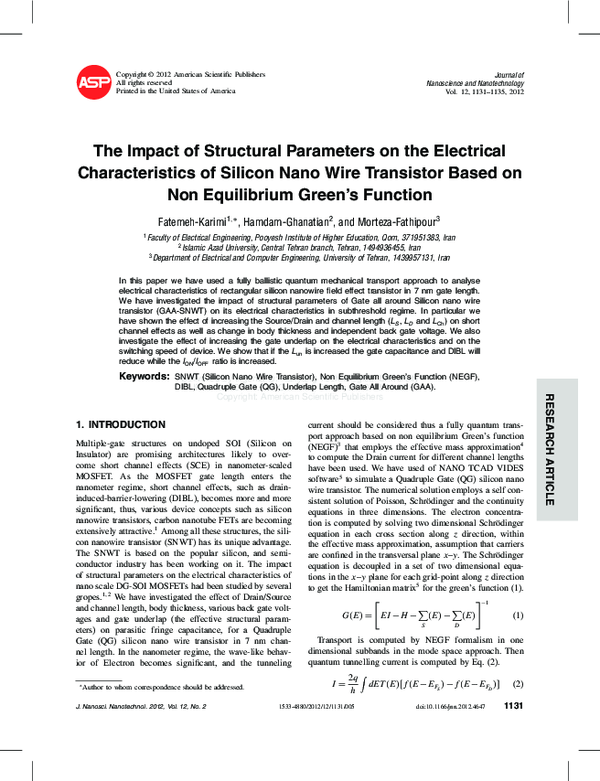 (PDF) The Impact of Structural Parameters on the Electrical ...
