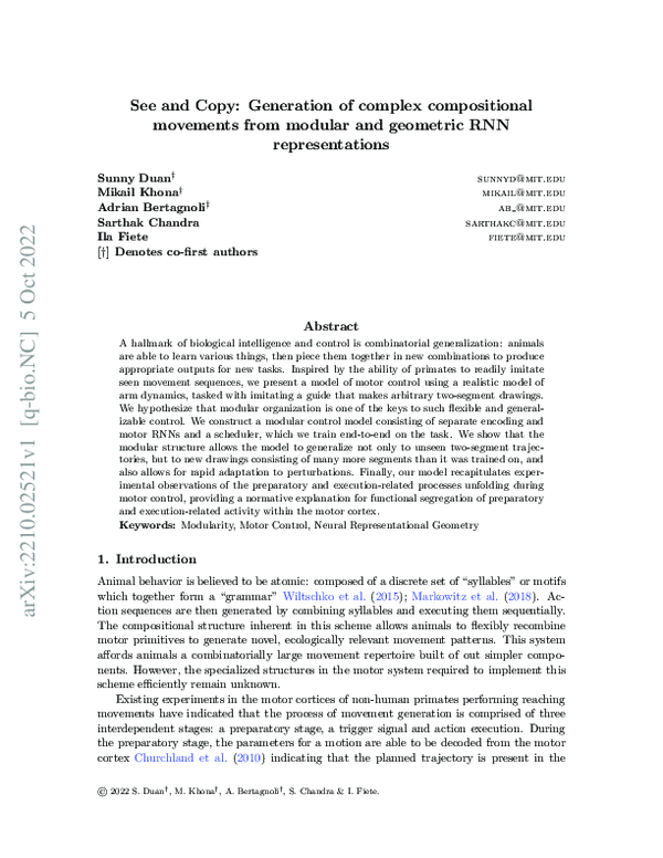 Pdf See And Copy Generation Of Complex Compositional Movements From Modular And Geometric Rnn