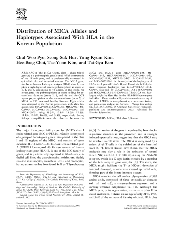 (PDF) Distribution of MICA alleles and haplotypes associated with HLA ...