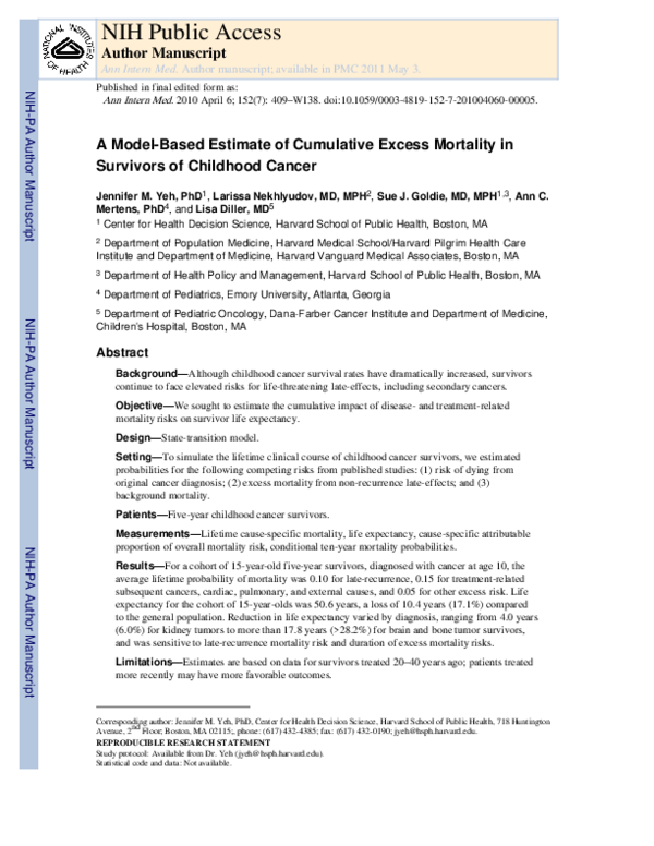 (PDF) A Model-Based Estimate of Cumulative Excess Mortality in ...