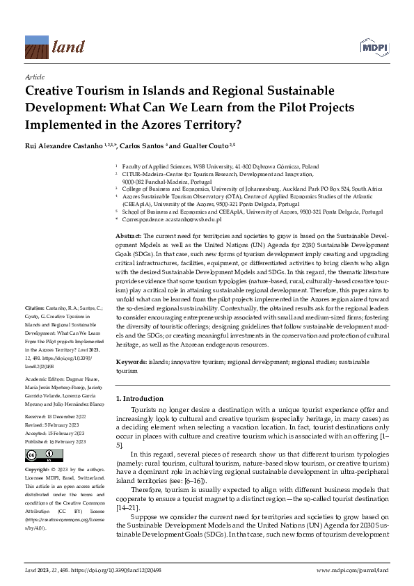 (PDF) Creative Tourism in Islands and Regional Sustainable Development ...