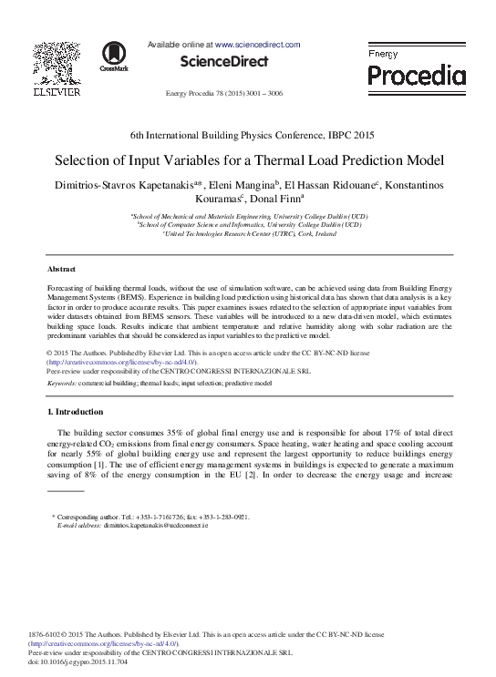 (PDF) Selection of Input Variables for a Thermal Load Prediction Model | dimitrios kapetanakis ...