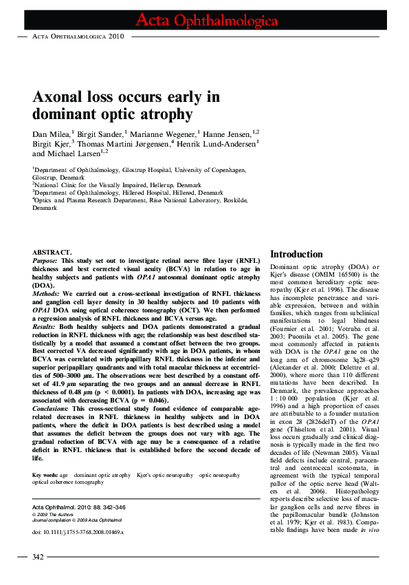 (PDF) Axonal loss occurs early in dominant optic atrophy