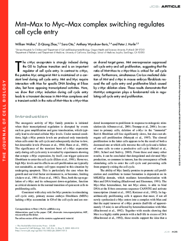 (PDF) Mnt–Max to Myc–Max complex switching regulates cell cycle entry