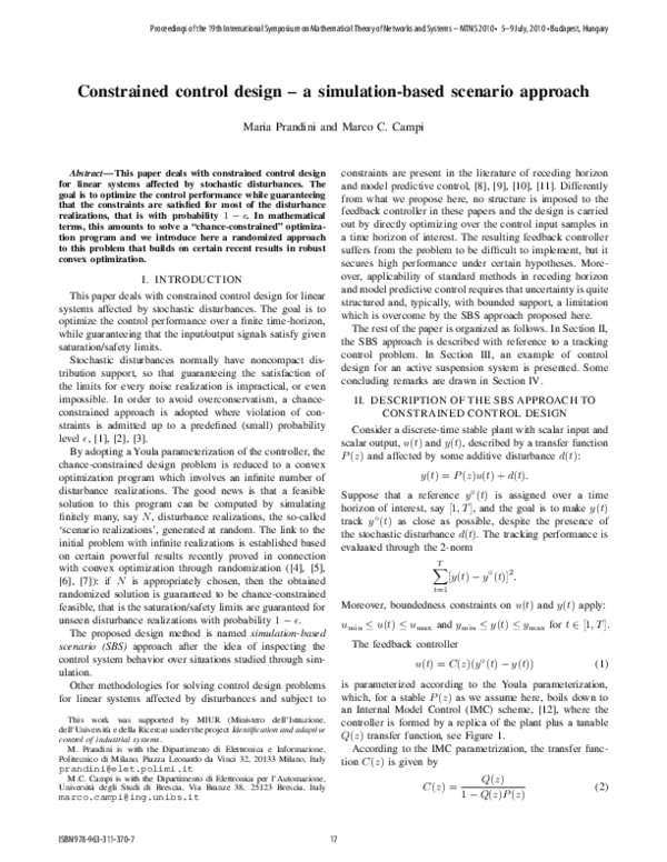 Pdf Constrained Control Design A Simulation Based Scenario Approach