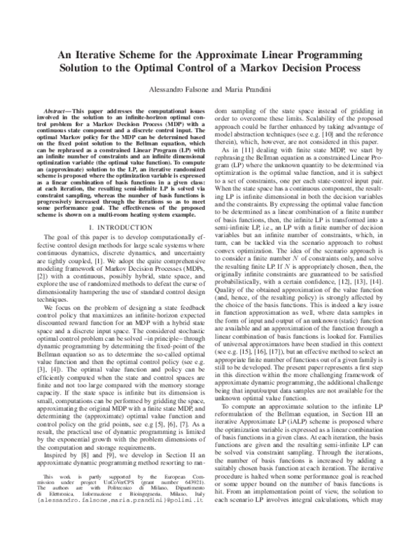 (PDF) An iterative scheme for the approximate linear programming solution to the optimal control ...