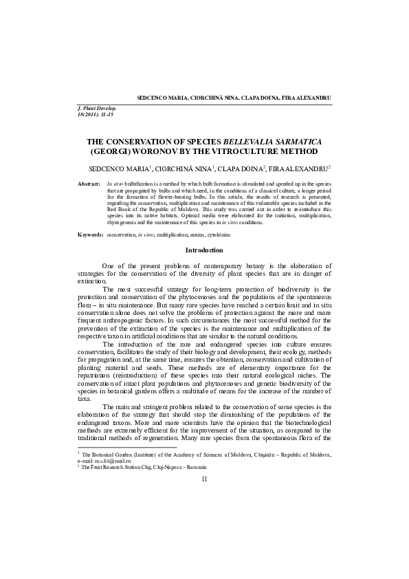 (PDF) The Conservation of Species Bellevalia Sarmatica (Georgi) Woronov ...
