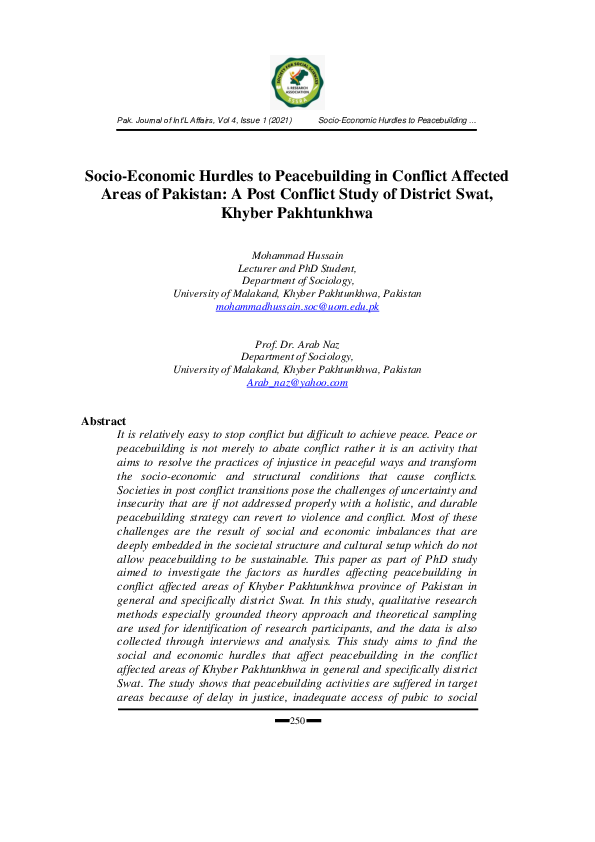 (PDF) Socio-Economic Hurdles to Peacebuilding in Conflict Affected ...