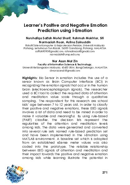(PDF) Learner's Positive and Negative Emotion Prediction using i-Emotion