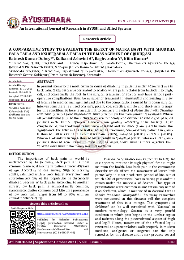 (PDF) A Comparative Study to Evaluate the Effect of Matra Basti with ...