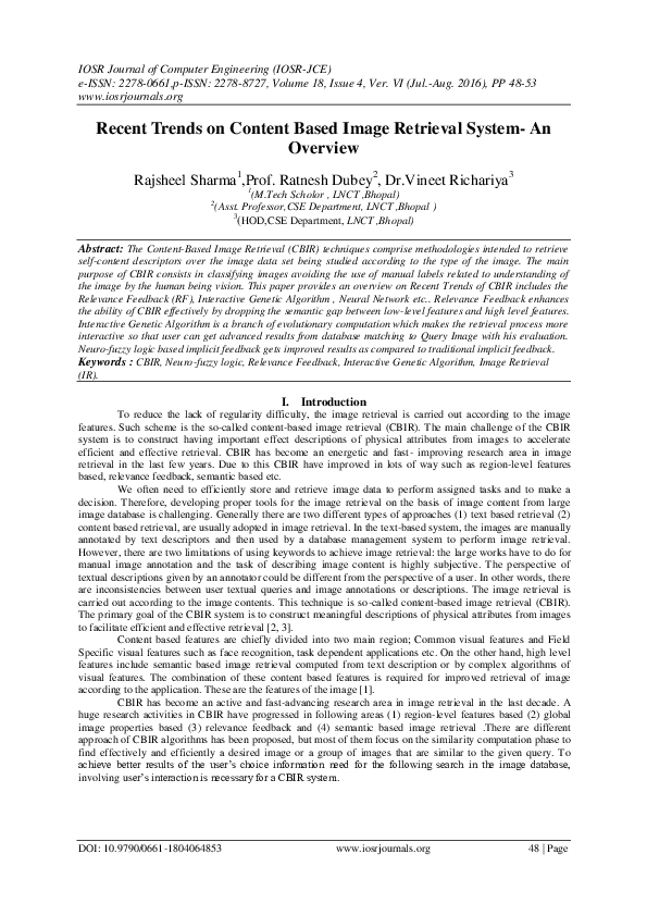 Pdf Recent Trends On Content Based Image Retrieval System An Overview