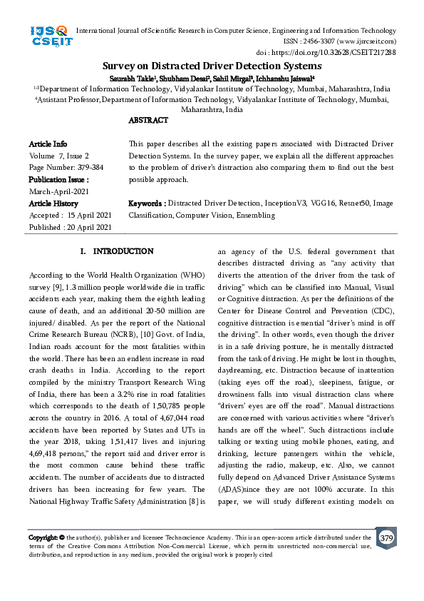 (PDF) Survey on Distracted Driver Detection Systems