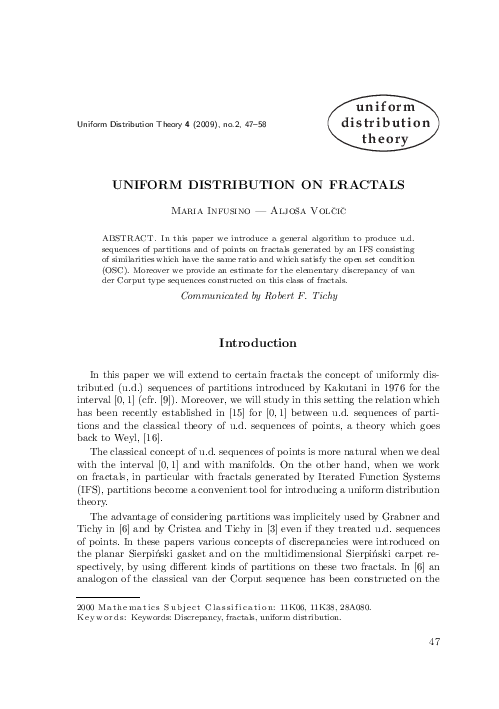 (PDF) Uniform distribution on fractals