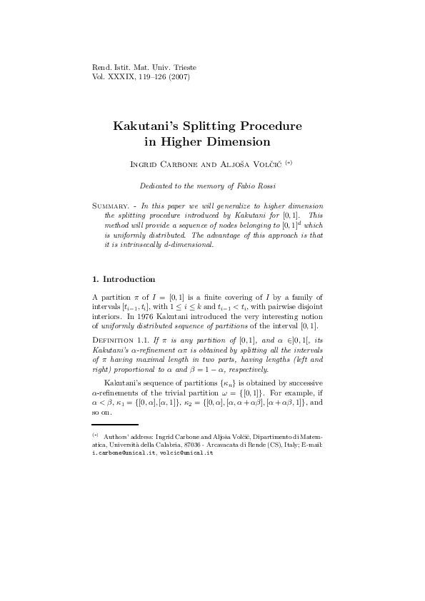 (PDF) Kakutani's Splitting Procedure in Higher Dimension | Aljoša ...