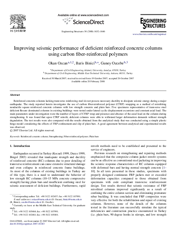 Pdf Improving Seismic Performance Of Deficient Reinforced Concrete Columns Using Carbon Fiber