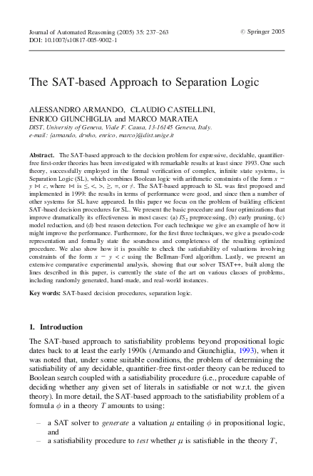 (PDF) The SAT-based Approach to Separation Logic
