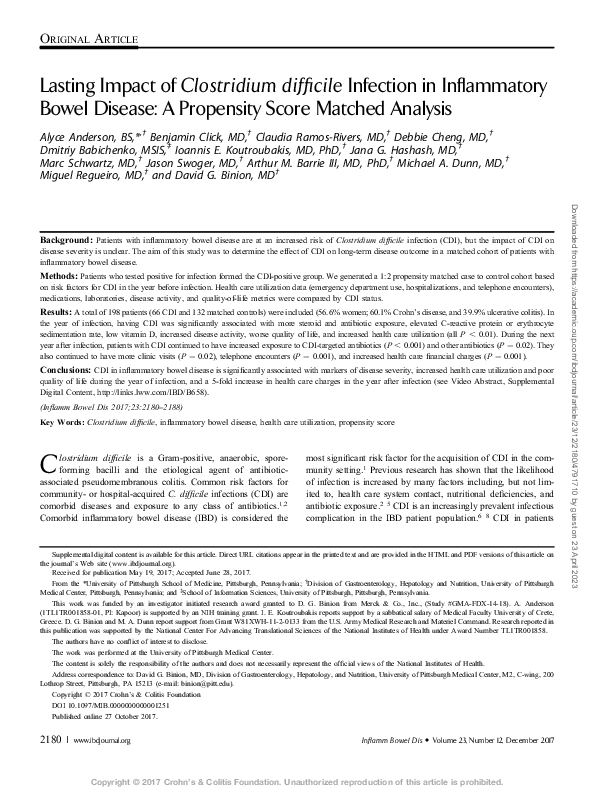 (PDF) Lasting Impact of Clostridium difficile Infection in Inflammatory ...