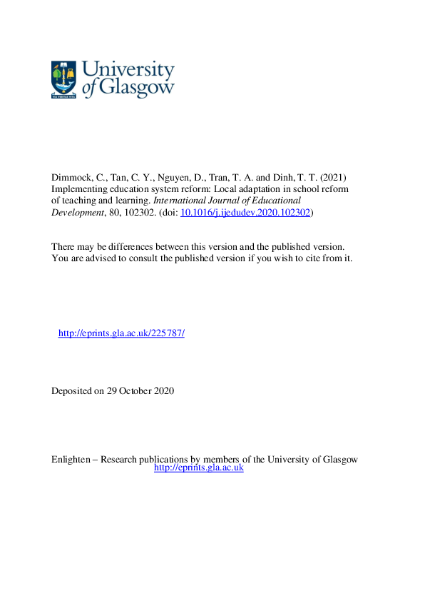 (PDF) Implementing education system reform: Local adaptation in school ...