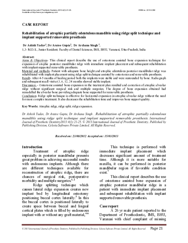 (PDF) Rehabilitation of atrophic partially edentulous mandible using ...