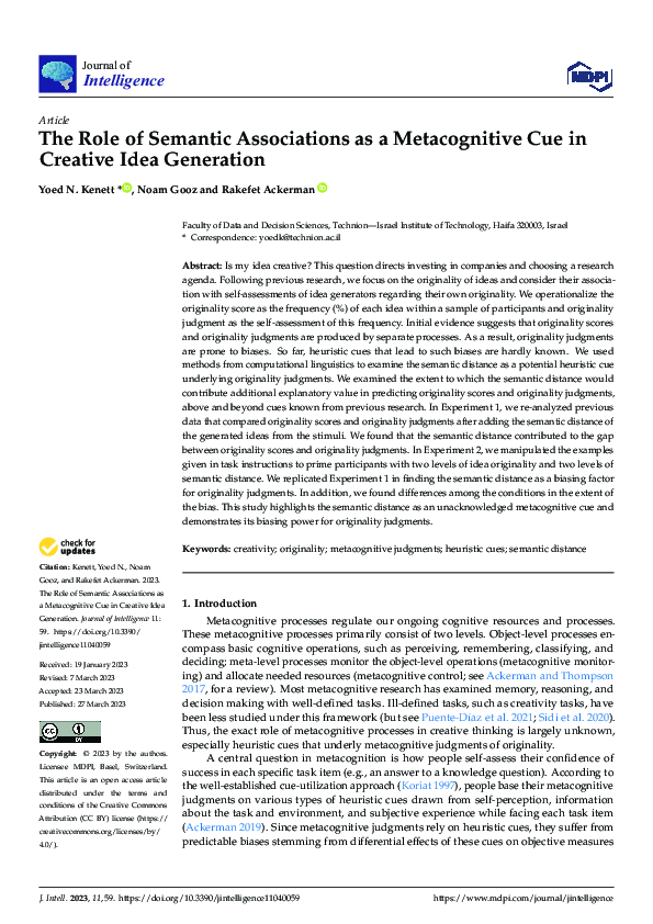 (PDF) The Role of Semantic Associations as a Metacognitive Cue in ...