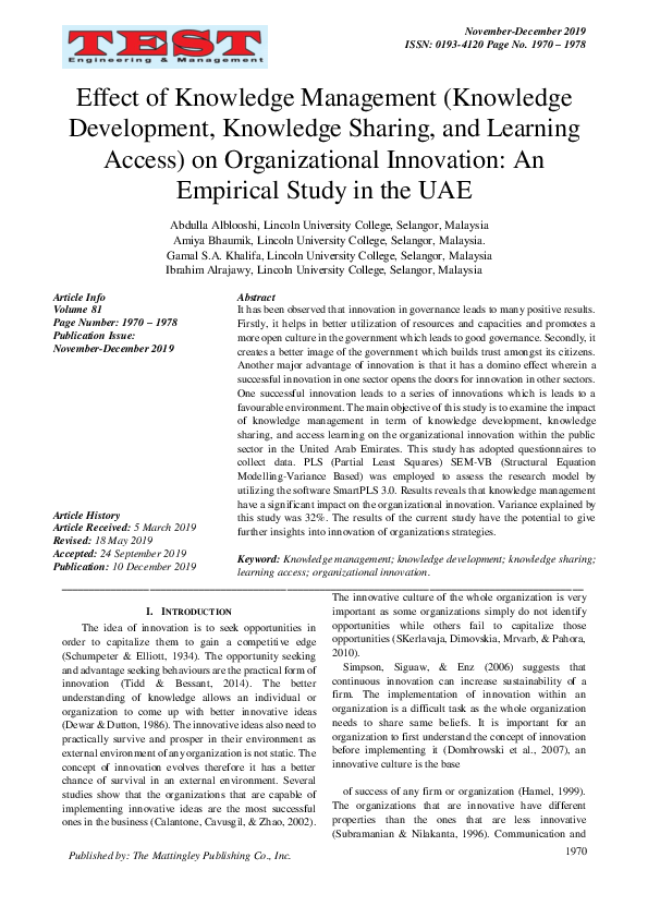 (PDF) Effect of Knowledge Management (Knowledge Development, Knowledge Sharing, and Learning ...