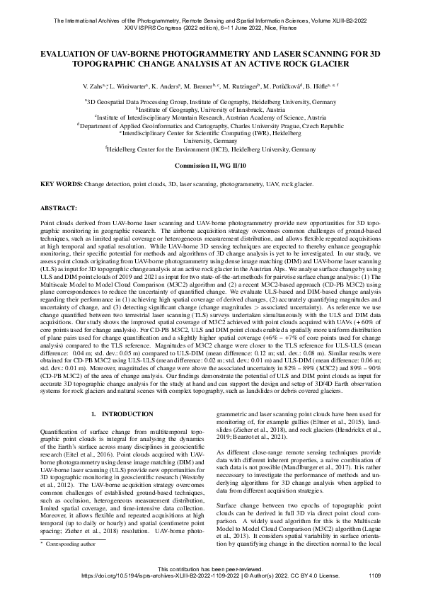 (PDF) Evaluation of Uav-Borne Photogrammetry and Laser Scanning for 3D Topographic Change ...