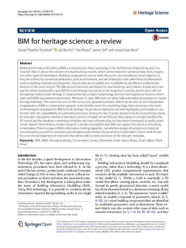 (PDF) BIM for heritage science: a review