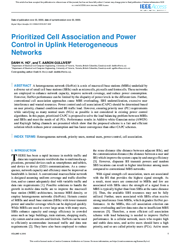(PDF) Prioritized Cell Association and Power Control in Uplink Heterogeneous Networks