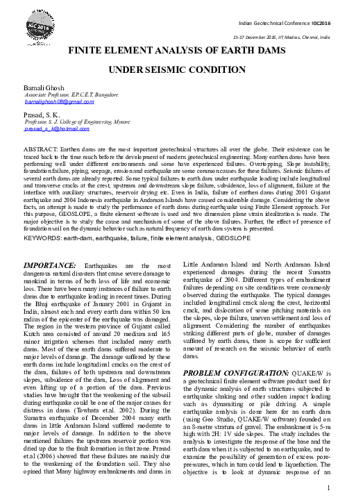 (PDF) Finite Element Analysis of Earth Dams Under Seismic Condition