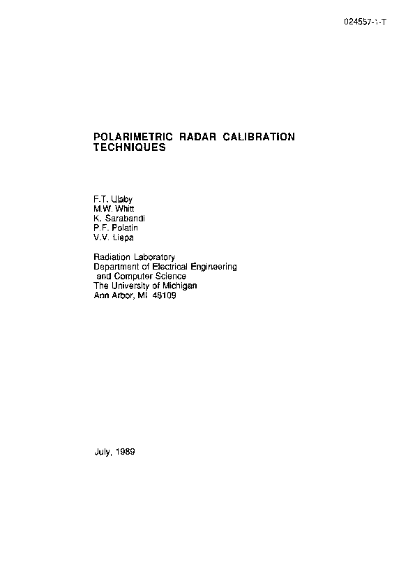 (PDF) Polarimetric radar calibration techniques