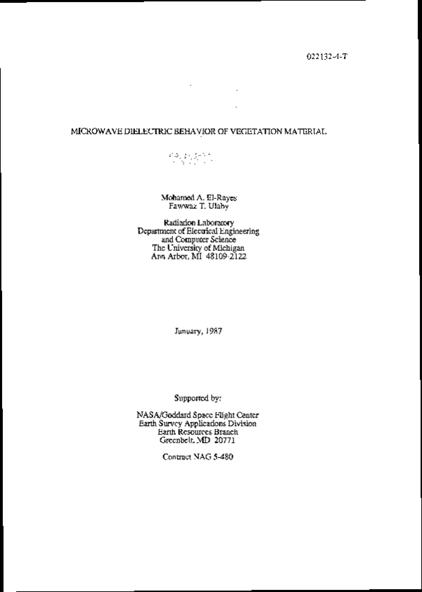 (PDF) Microwave dielectric behavior of vegetation material