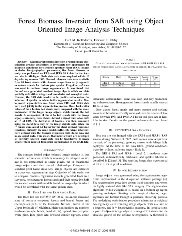 (PDF) Forest biomass inversion from SAR using object oriented image ... (PDF) Forest biomass inversion from SAR using object oriented image ...
