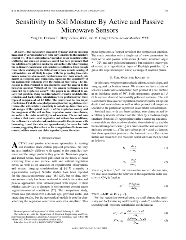 (PDF) Sensitivity to soil moisture by active and passive microwave sensors