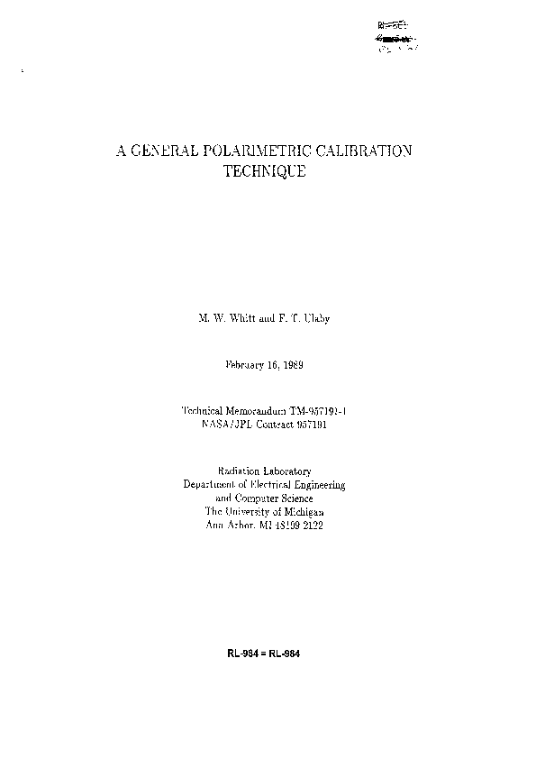 Pdf A General Polarimetric Calibration Technique Fawwaz Ulaby