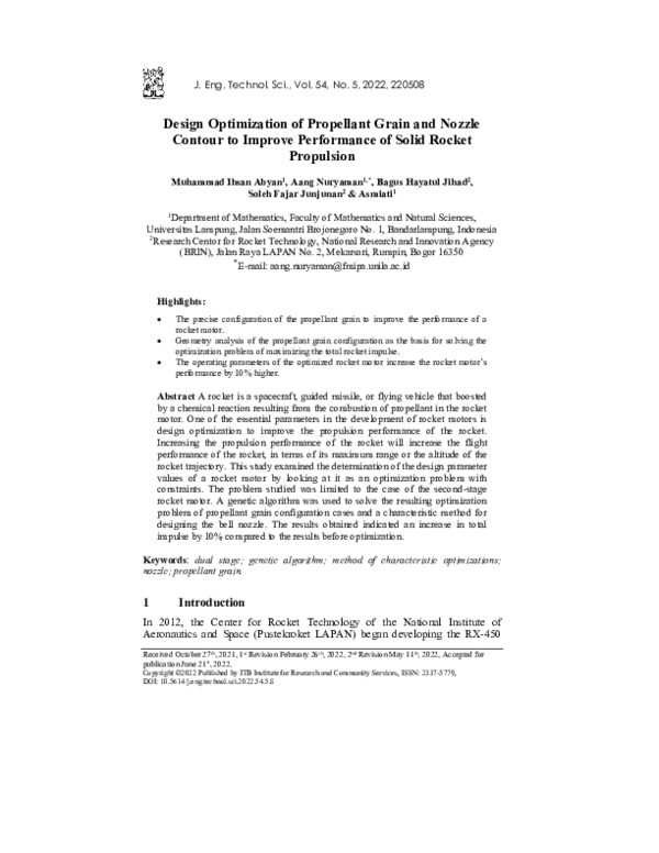 (PDF) Design Optimization of Propellant Grain and Nozzle Contour to Improve Performance of Solid ...