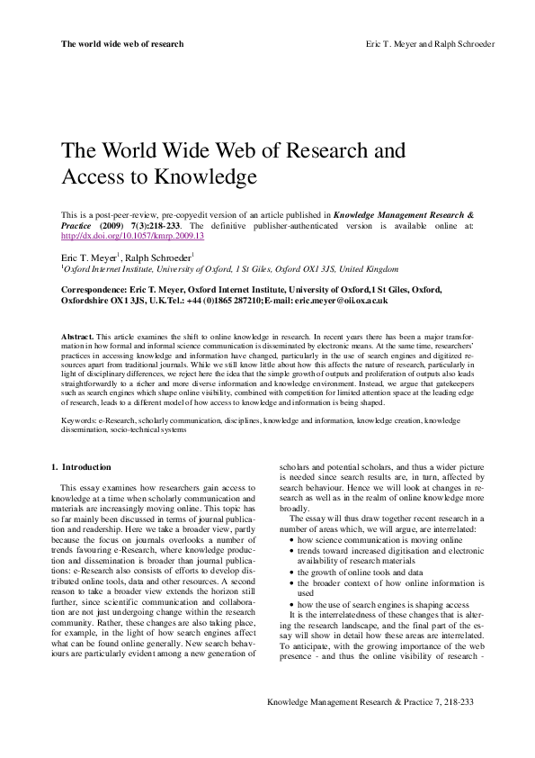 (PDF) The world wide web of research and access to knowledge