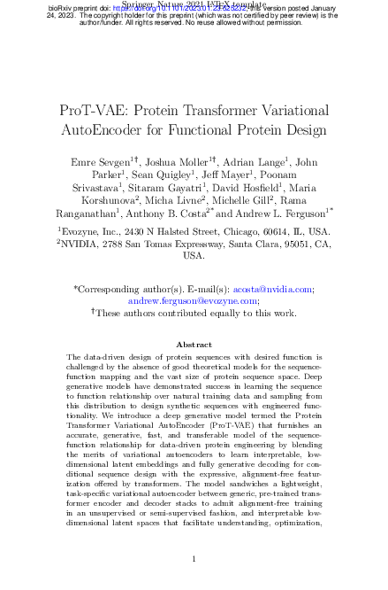 (PDF) ProT-VAE: Protein Transformer Variational AutoEncoder for ...