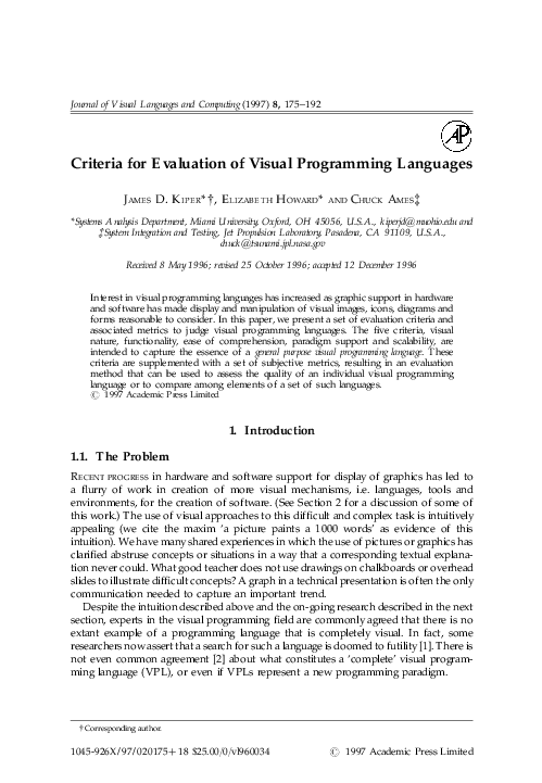 Pdf Criteria For Evaluation Of Visual Programming Languages