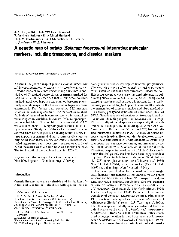 (PDF) A genetic map of potato (Solanum tuberosum) integrating molecular ...