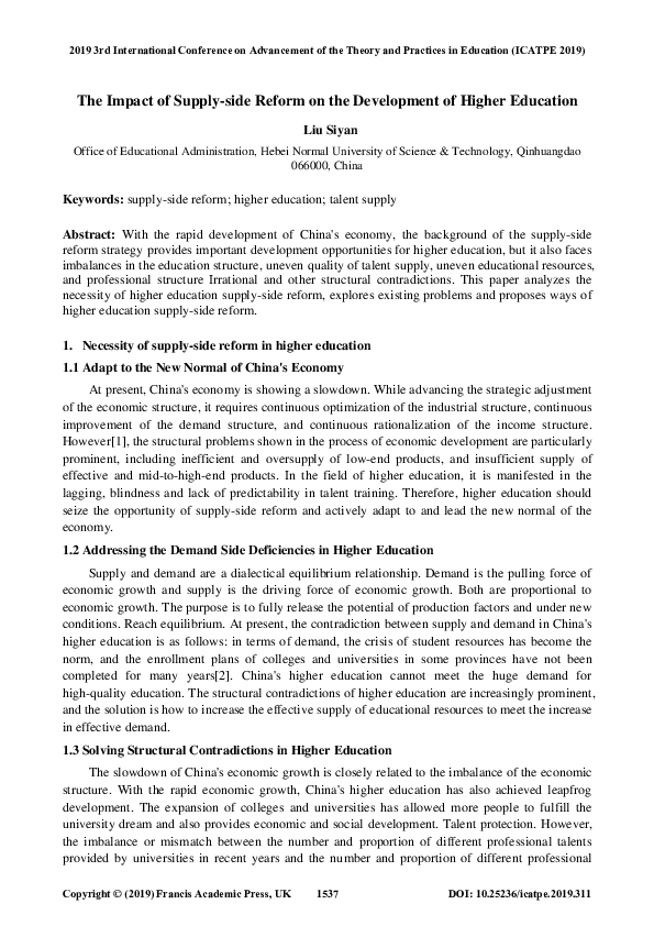 (PDF) The Impact of Supply-side Reform on the Development of Higher ...