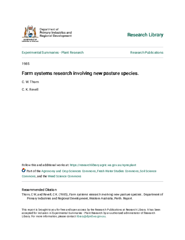 (PDF) Farm systems research involving new pasture species